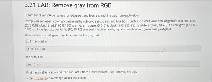 Solved Summary: Given integer values for red, green, and | Chegg.com