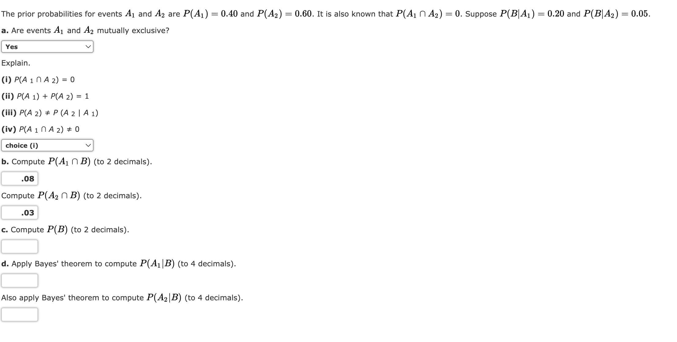 Solved The prior probabilities for events A1 ﻿and A2 ﻿are | Chegg.com