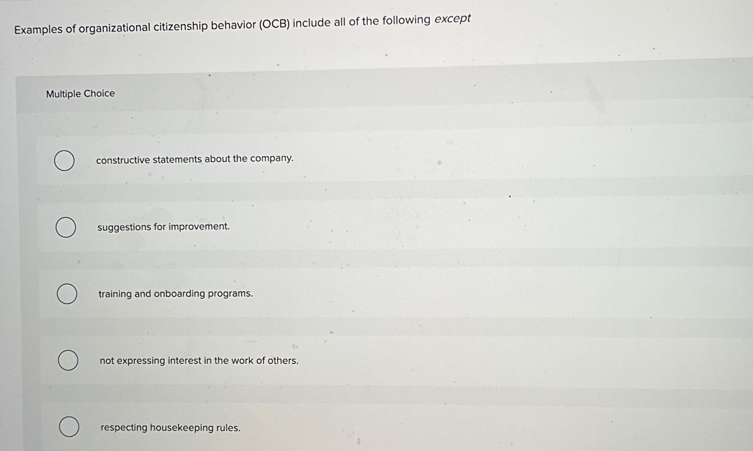 Solved Examples of organizational citizenship behavior (OCB) | Chegg.com