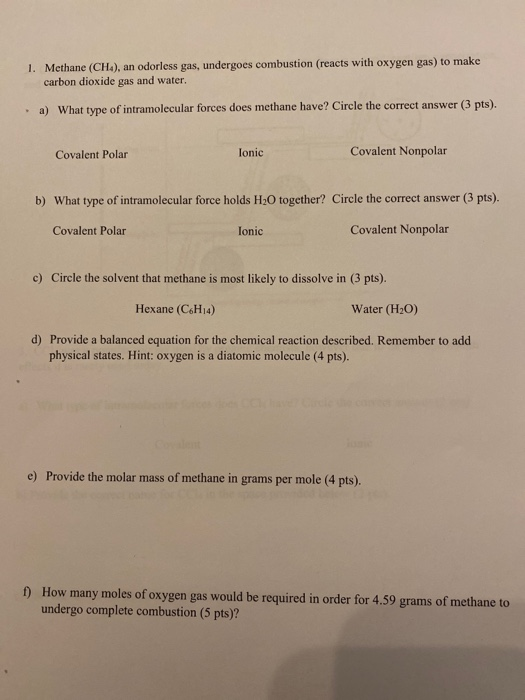 Solved 1. Methane (CH), an odorless gas, undergoes | Chegg.com