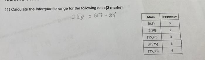 [Solved]: 11) Calculate the interquartile range for the fol