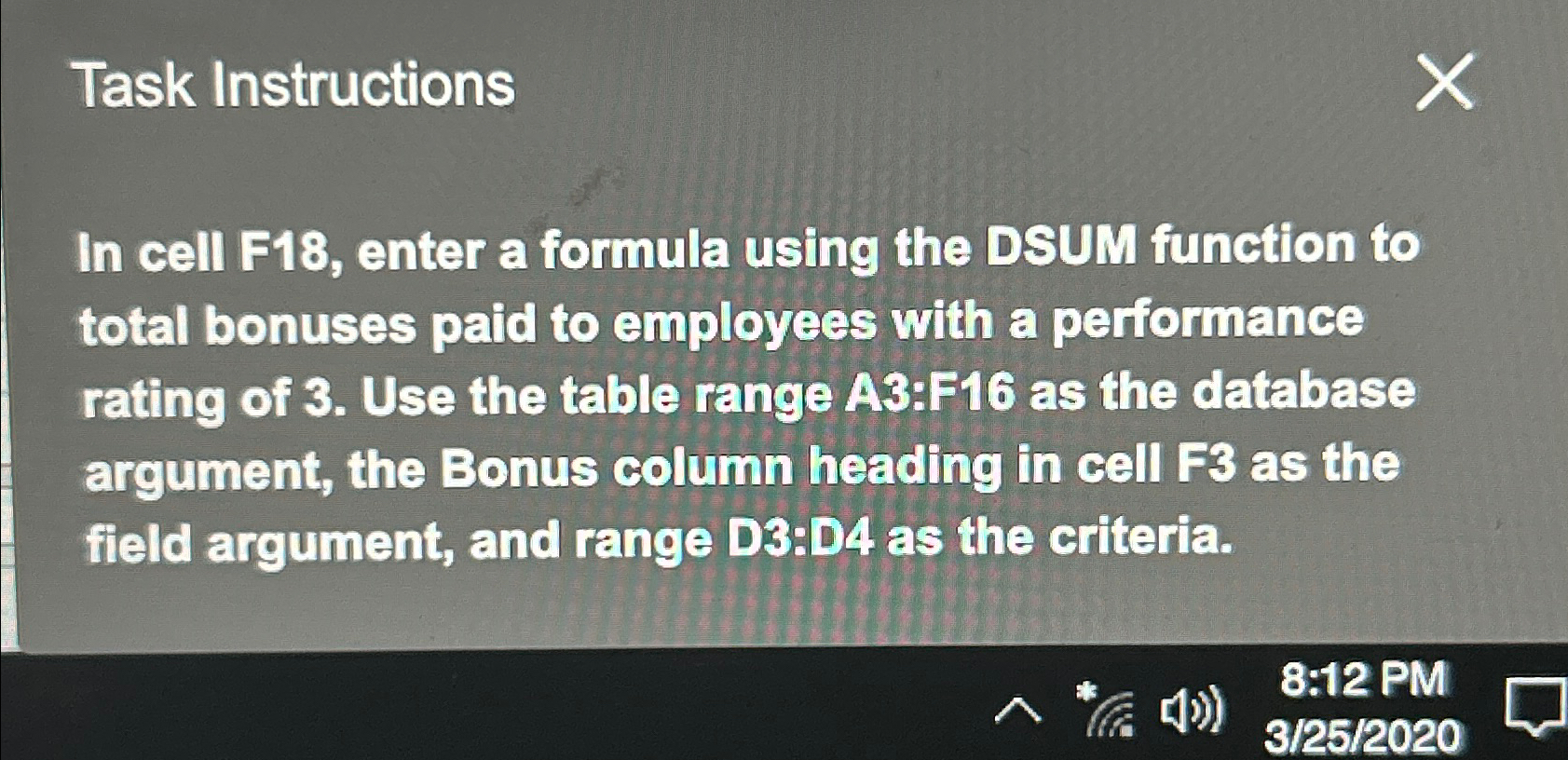 Solved Task InstructionsIn cell F18, ﻿enter a formula using | Chegg.com