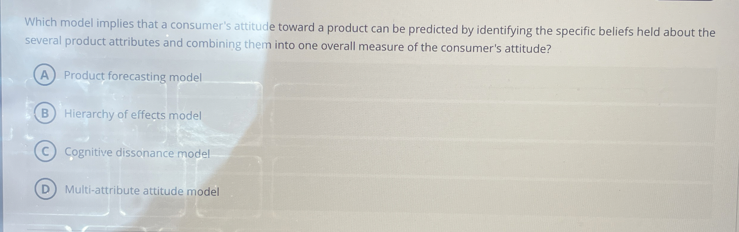 Solved Which model implies that a consumer's attitude toward | Chegg.com