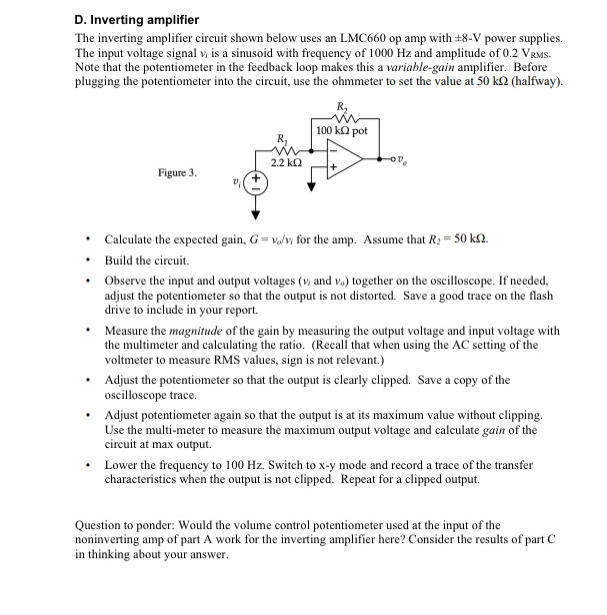 Solved D. ﻿Inverting amplifierThe inverting amplifier | Chegg.com