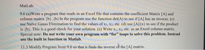 Solved MatLab: 9.6 (a)Write a program that reads in an Excel | Chegg.com
