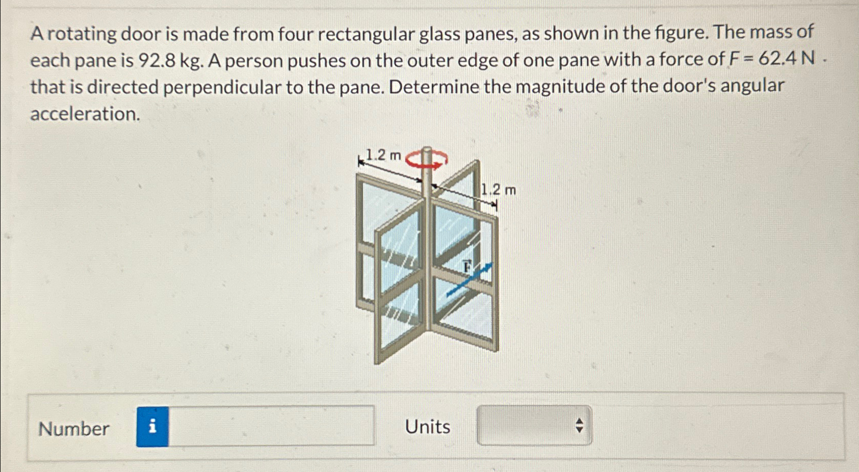 Solved A rotating door is made from four rectangular glass | Chegg.com