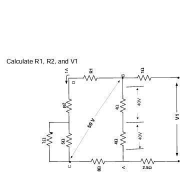 102 Calculate R1, R2, and V1 50 R2 с w D 50 V R1 UB | Chegg.com