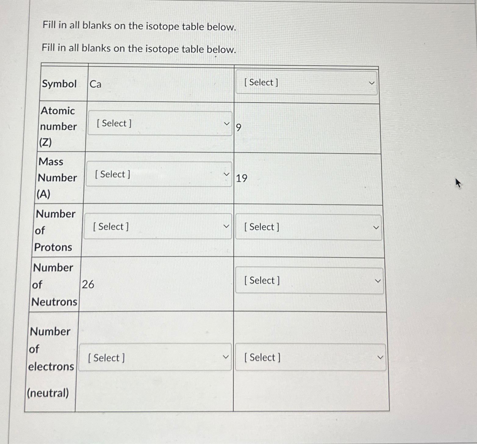 Solved Fill in all blanks on the isotope table below.Fill in | Chegg.com
