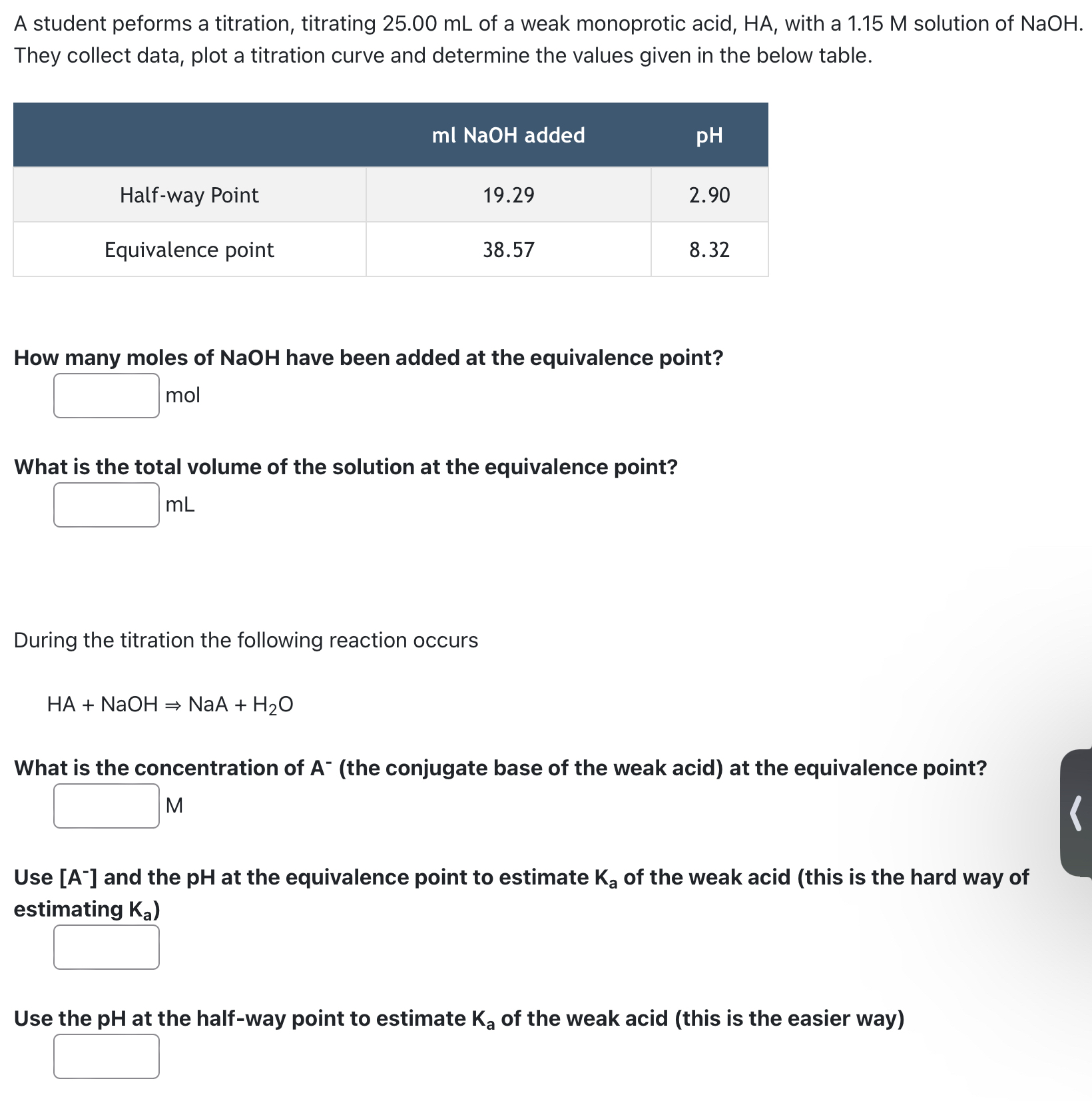 Solved A student peforms a titration, titrating 25.00mL ﻿of | Chegg.com