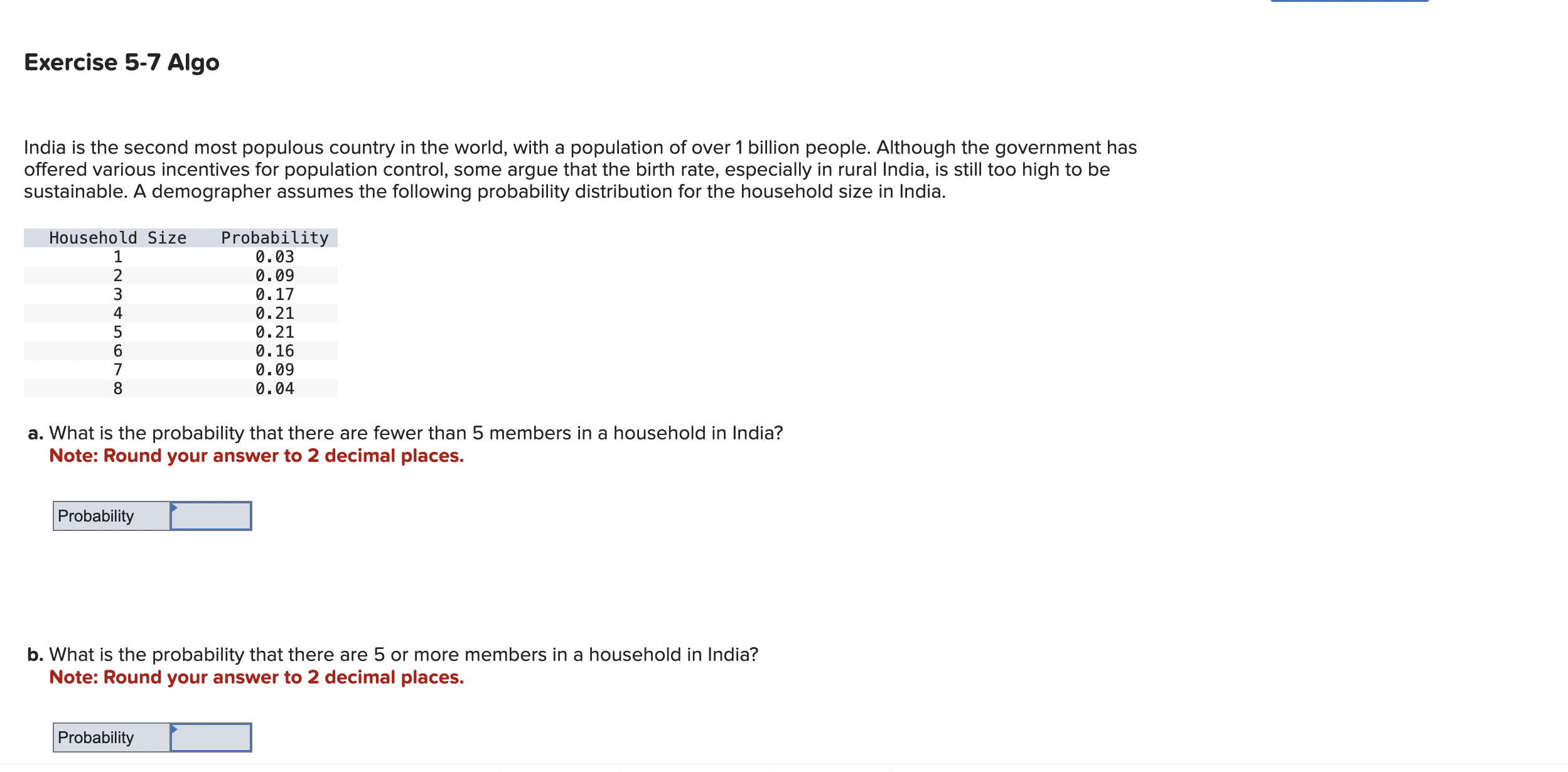 Solved Exercise 5-7 ﻿Algo India is the second most populous | Chegg.com