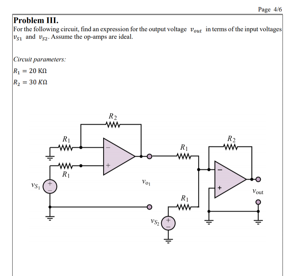Solved Problem III. For the following circuit, find an | Chegg.com
