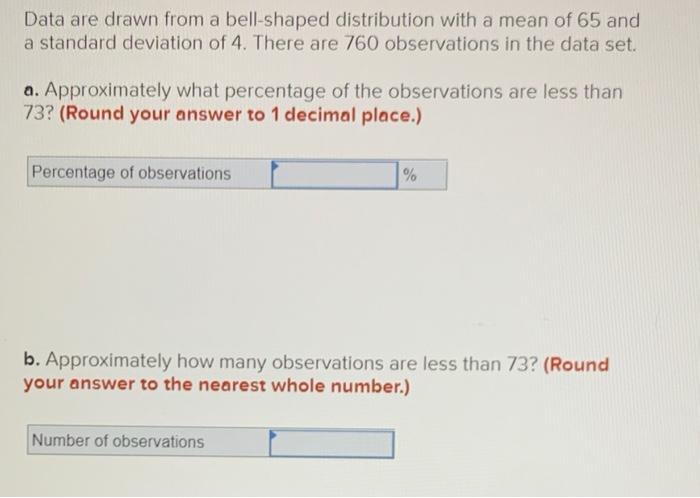 Solved Data are drawn from a bell-shaped distribution with a | Chegg.com