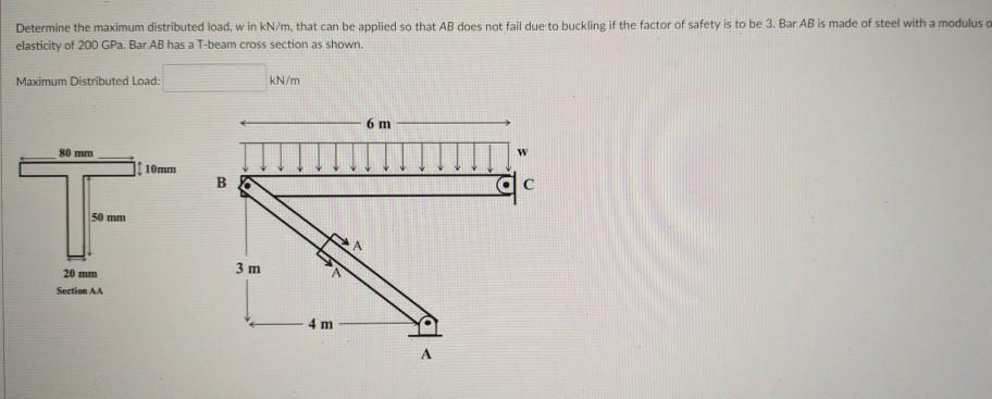 Solved Determine the maximum distributed load, w in kN/m, | Chegg.com