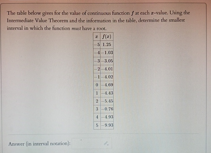 Solved The table below gives for the value of continuous | Chegg.com