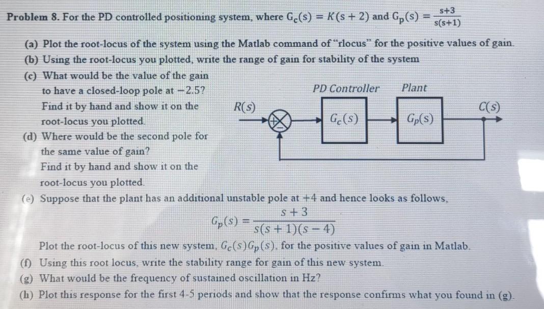 Solved Problem 8. For the PD controlled positioning system, | Chegg.com