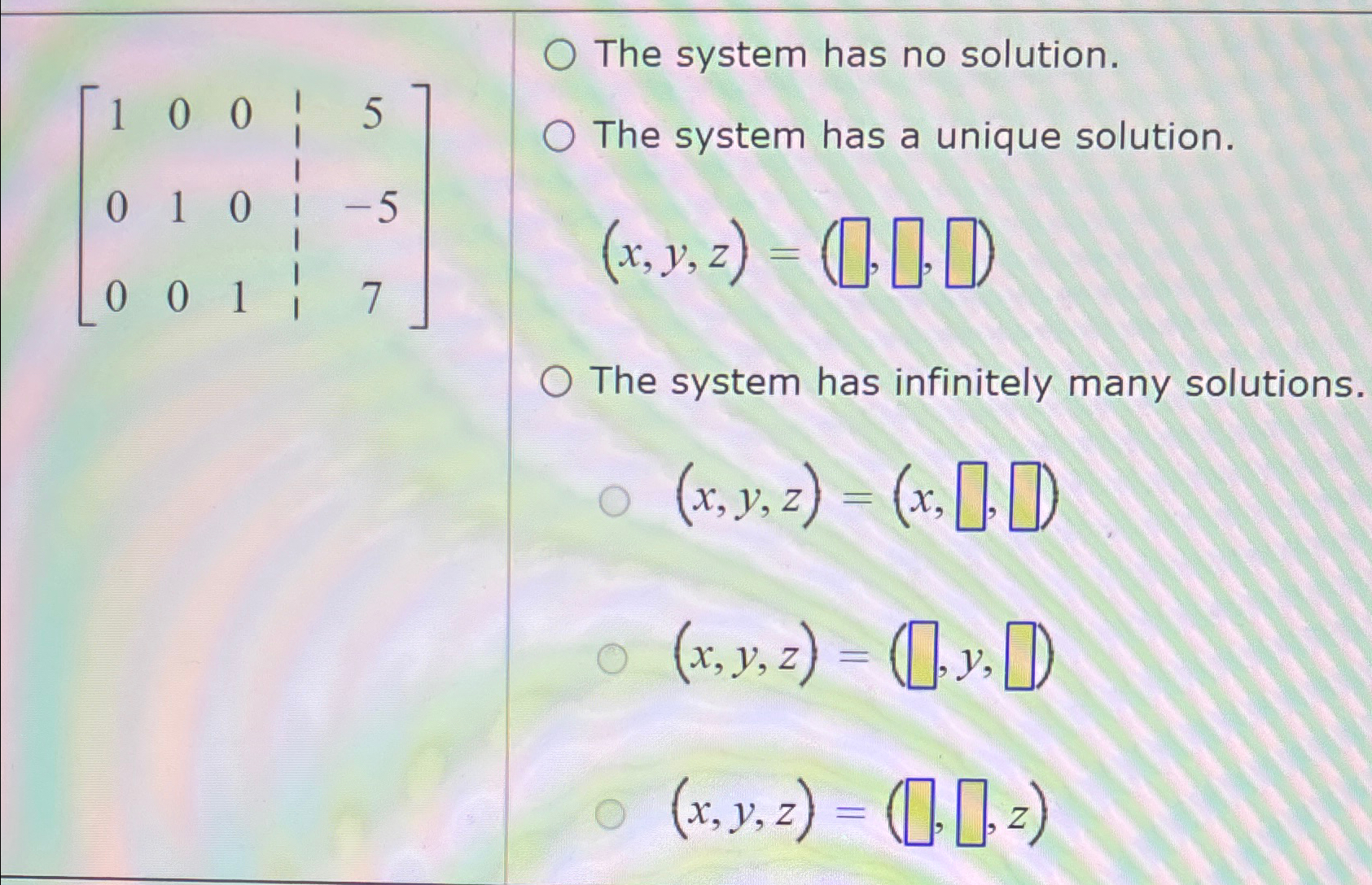 Solved [1005010-50017]The system has no solution.The system | Chegg.com