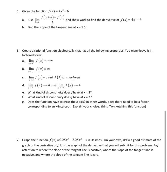 Solved 5. Given the function f(x) = 4x-6 and show work to | Chegg.com