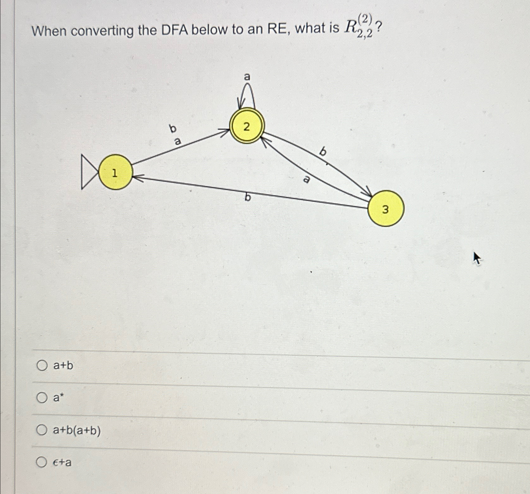 Solved When converting the DFA below to an RE, ﻿what is | Chegg.com