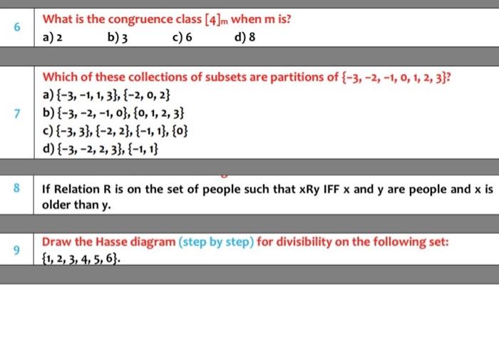 Solved What is the congruence class [4]m when m is? a) 2 b) | Chegg.com