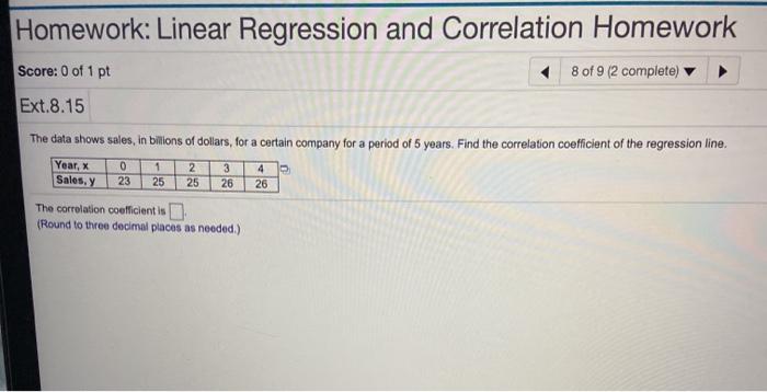 Solved Homework: Linear Regression and Correlation Homework | Chegg.com