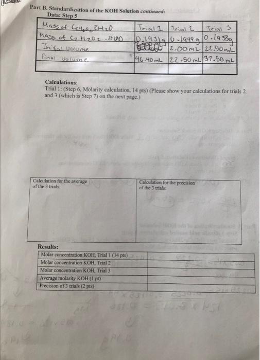 Solved Part B. Standardization of the KOH Solution | Chegg.com