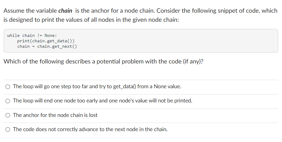 Solved Assume the variable chain is the anchor for a node | Chegg.com