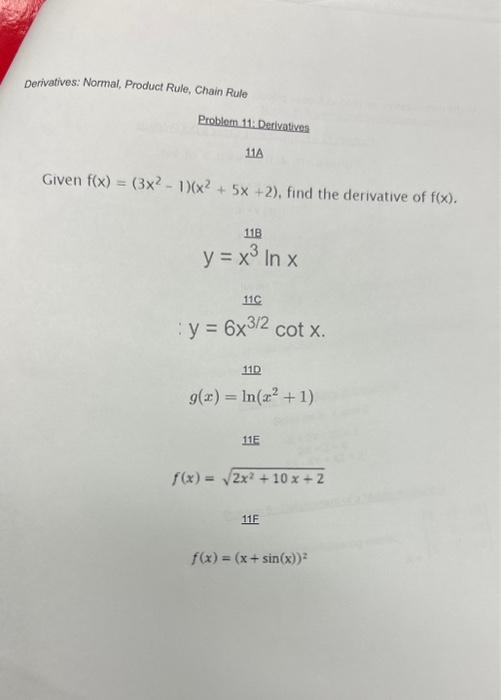 Solved Derivatives: Normal, Product Rule, Chain Rule Rroblem | Chegg.com