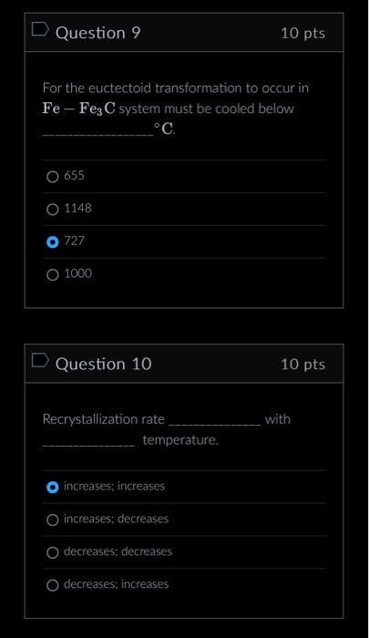 Solved Question 9 10pts For the euctectoid transformation to | Chegg.com