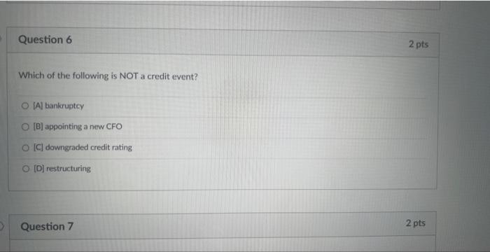 Solved Which of the following is NOT a credit event? [A] | Chegg.com