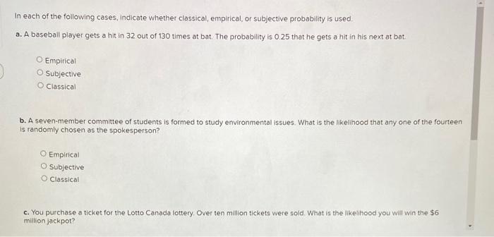 Solved In each of the following cases, indicate whether | Chegg.com