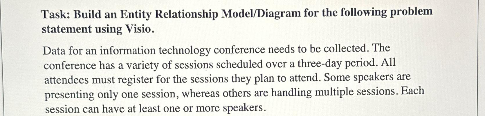 Solved Task: Build an Entity Relationship Model/Diagram for | Chegg.com