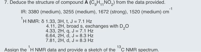 Solved -1 7. Deduce the structure of compound A (CH4NO2) | Chegg.com