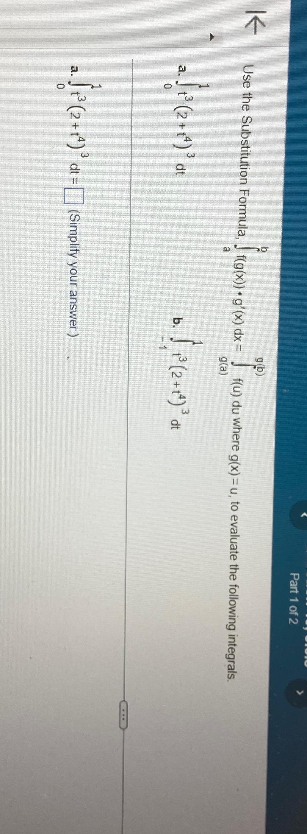 Solved Part 1 ﻿of 2Use the Substitution Formula, | Chegg.com
