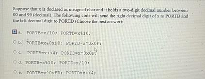 Solved Suppose that x ﻿is declared as unsigned char and it | Chegg.com