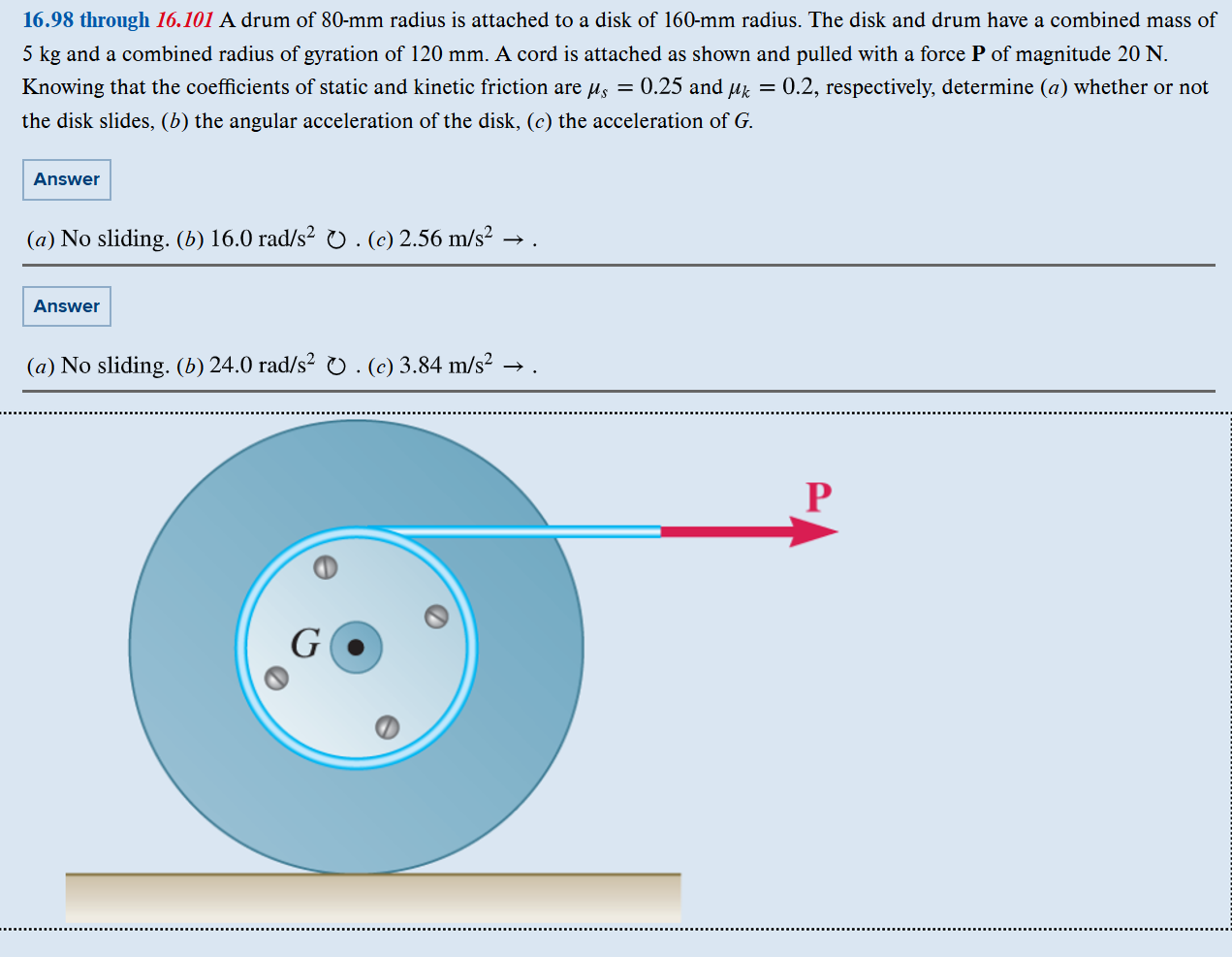Solved 16.98 ﻿through 16.101 ﻿A drum of 80-mm radius is | Chegg.com