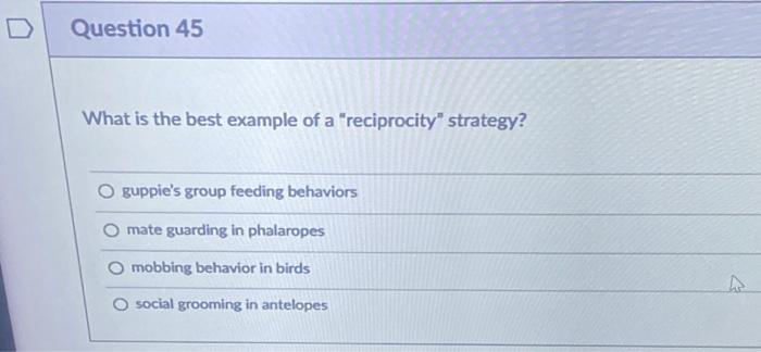 Solved What is the best example of a "reciprocity" strategy? | Chegg.com