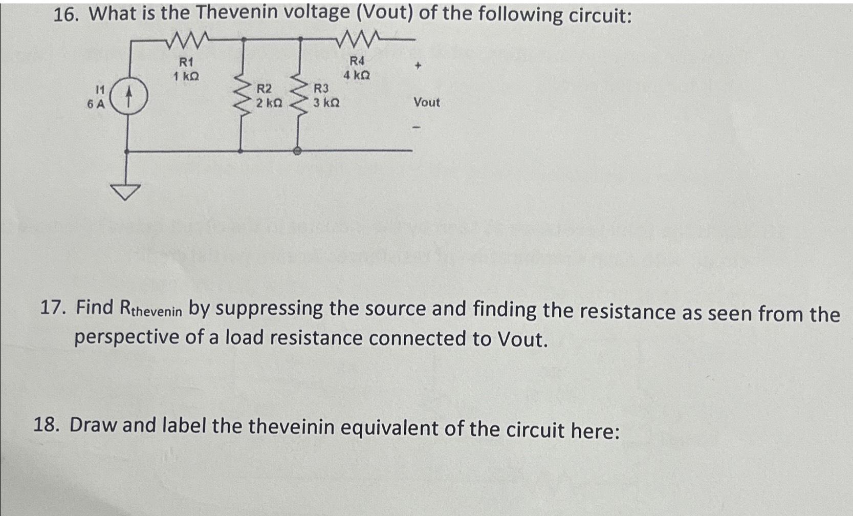 Solved What is the Thevenin voltage (Vout) ﻿of the following | Chegg.com