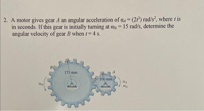 Solved 2. A motor gives gear A an angular acceleration of | Chegg.com