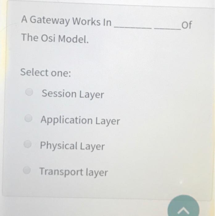 Solved A Gateway Works In Of The Osi Model. Select one: | Chegg.com
