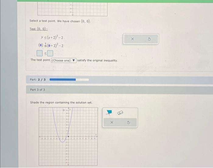Solved Graph the solution set. y≤(x+2)2−2 Part: 0/3 Part 1 | Chegg.com