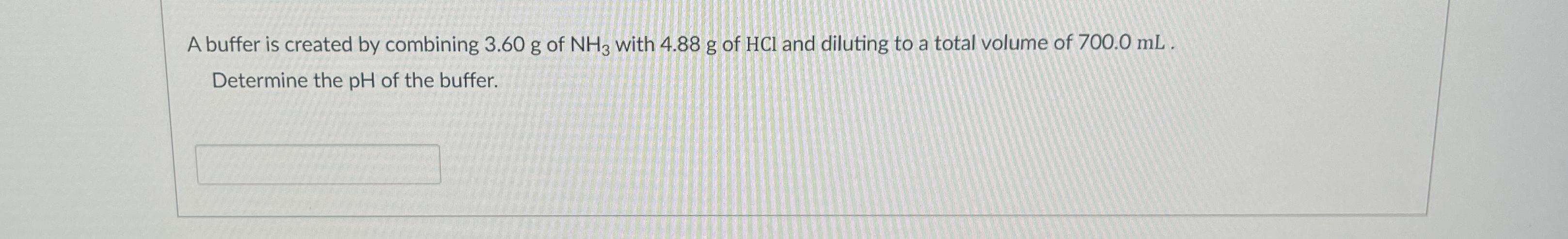 Solved A buffer is created by combining 3.60g ﻿of NH3 ﻿with | Chegg.com