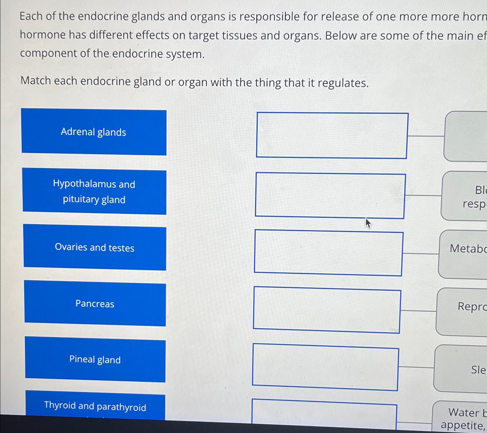 Solved Each of the endocrine glands and organs is | Chegg.com