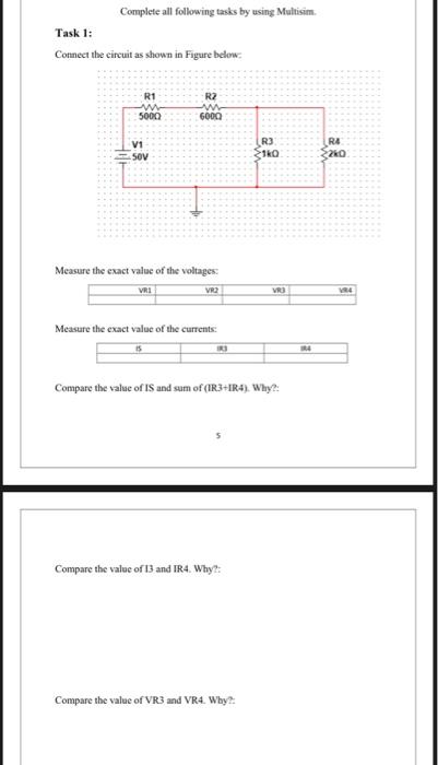 Solved Complete all following tasks by using Multisim. Task | Chegg.com