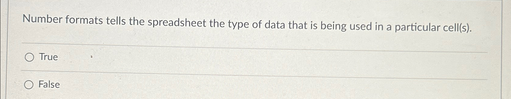 Solved Number formats tells the spreadsheet the type of data | Chegg.com