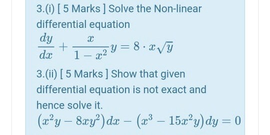 Solved 3.() [ 5 Marks ] Solve the Non-linear differential | Chegg.com