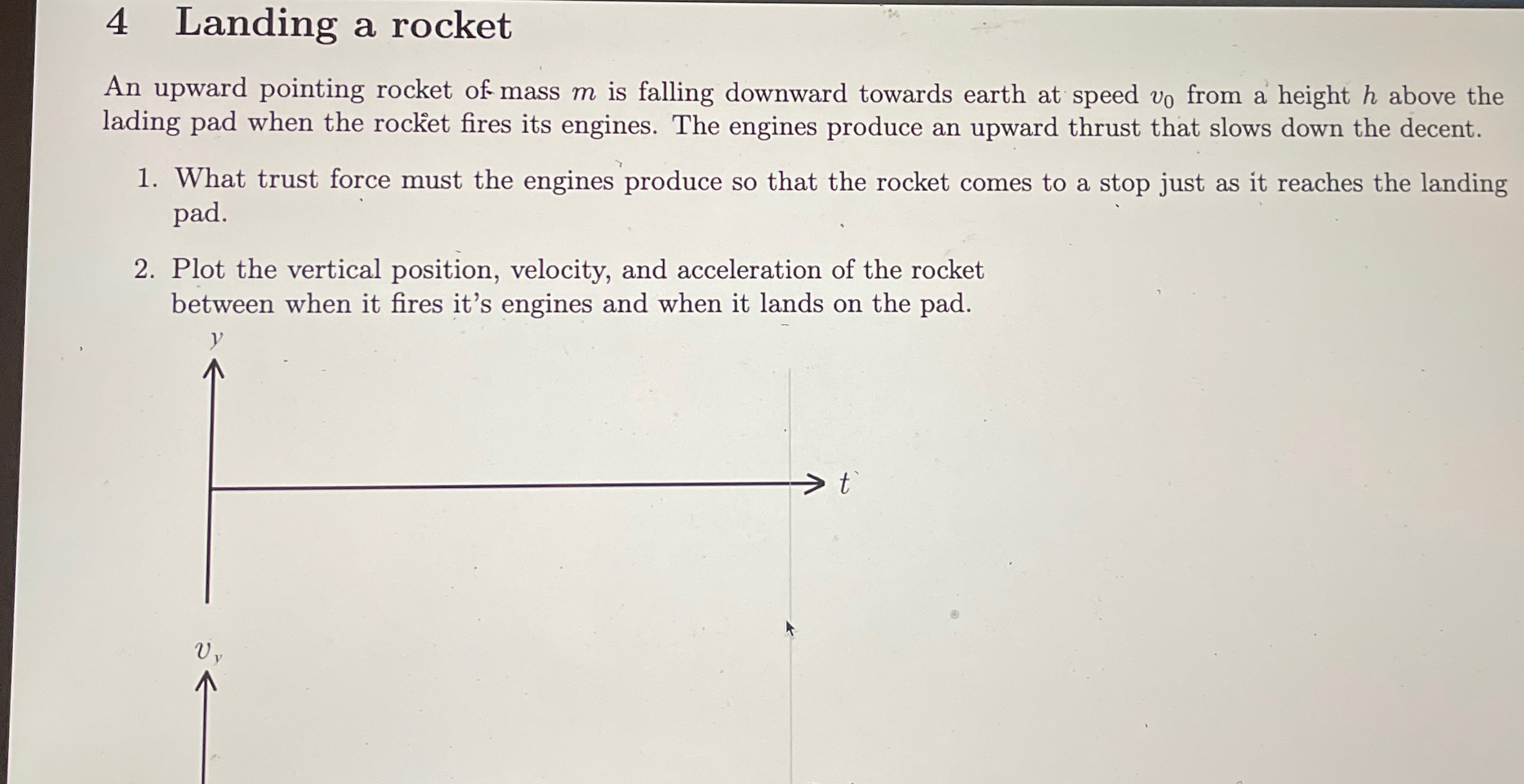 Solved 4 ﻿Landing a rocketAn upward pointing rocket of mass | Chegg.com