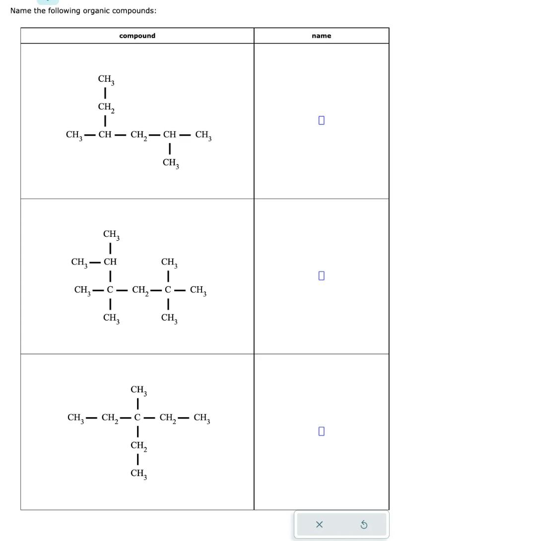Solved Name these organic compounds:Nam −Name these organic | Chegg.com