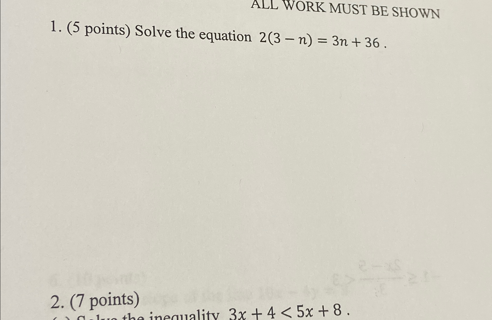 Solved ALL WORK MUST BE SHOWN(5 ﻿points) ﻿Solve the equation | Chegg.com