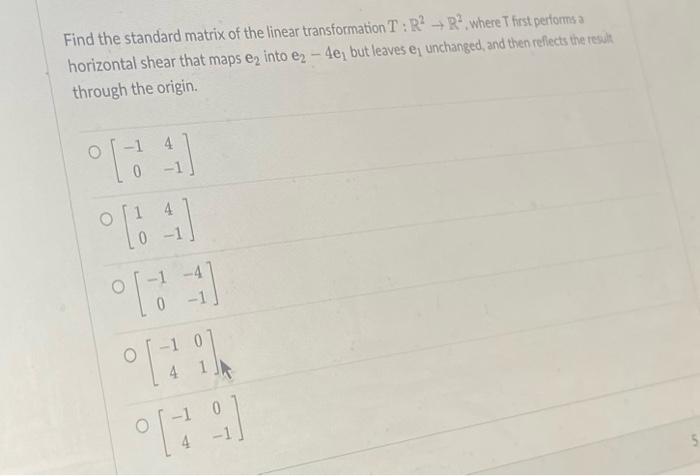 Solved Find the standard matrix of the linear transformation | Chegg.com
