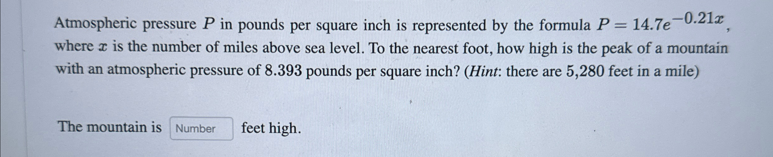 Solved Atmospheric pressure P ﻿in pounds per square inch is | Chegg.com